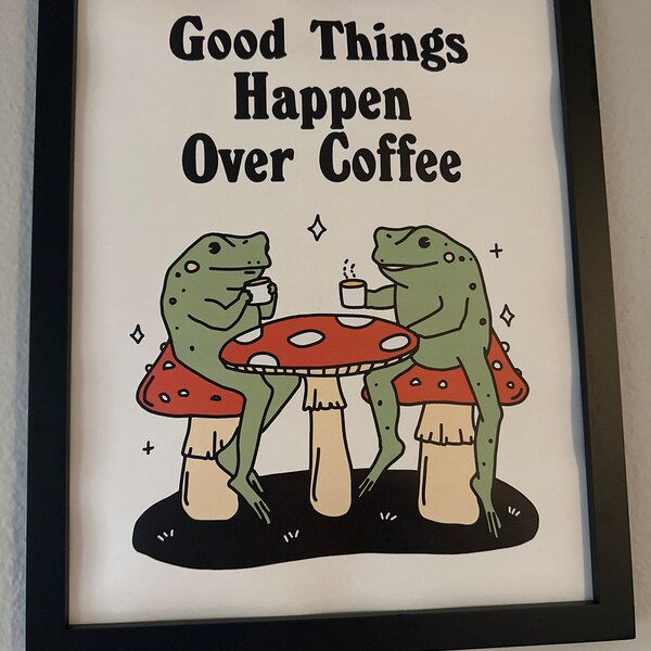 Retro Frog Coffee Print, Vintage Positivity Quote Illustration ...