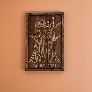 Initials in Heart Tree, Couples Name Sign, Carved Names, Engraved ...
