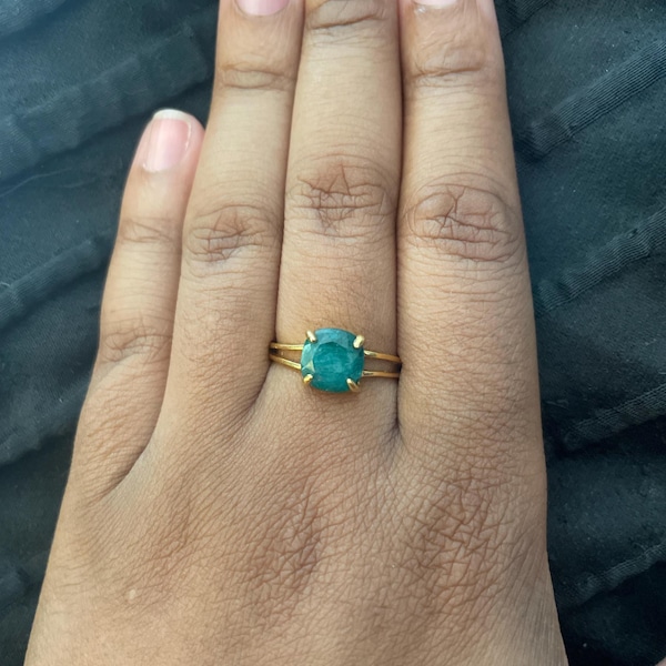 Emerald Double Band Ring, Raw Emerald Double Band Ring, Gold Raw ...