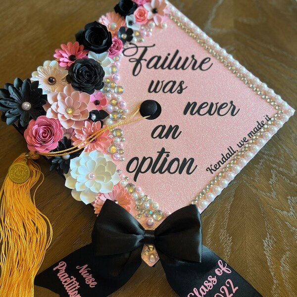 Pink Graduation Cap Toppers/ Flower Graduation Cap/ Glitter Graduation ...