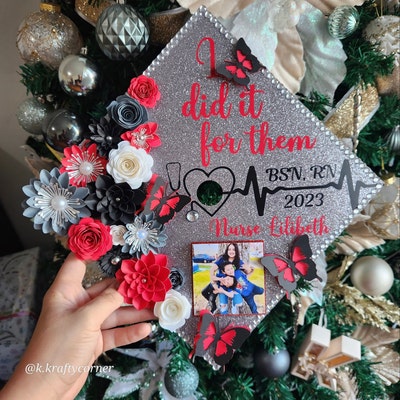 Graduation Cap Toppers/ Flower Graduation Cap/ Glitter Graduation Cap ...