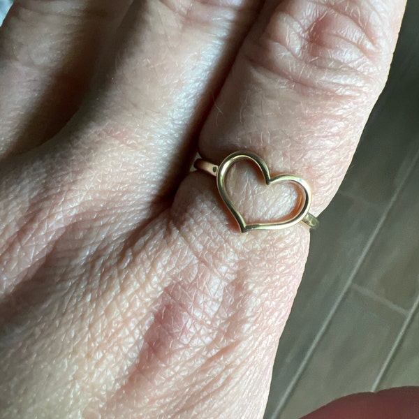 Large Open Heart Ring in 14K Yellow Gold| 14K Gold Heart Ring ...