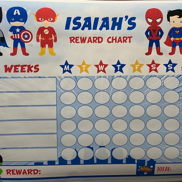Editable Superhero Chore Chart Reward Chart Personalise the Name Etc ...