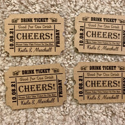 Personalised Wedding Guest Free Drink Tokens, Drink Tickets, Favour ...