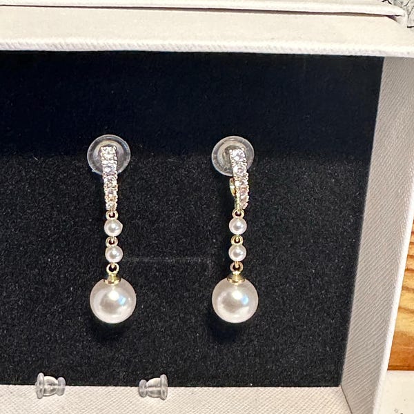 Dainty Long Pearl Drop Earrings -long Chain Earrings -4K Gold ...