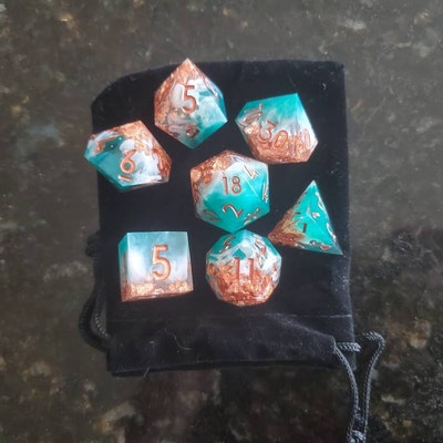 Shipwrecked Handmade Sharp Dice Teal/white/clear Resin Cast Dice Set of ...