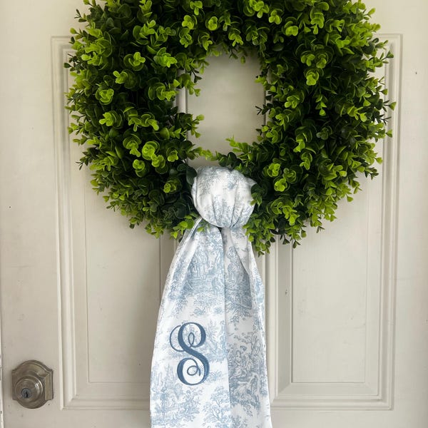 Spring Green Stripe Monogram Wreath Sash for Front Door, Personalized ...