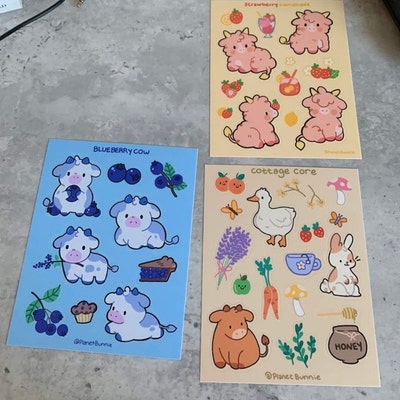 Summer Cute Cottagecore Sticker Sheet Duck, Bunny, Cow, Flowers, Fruits ...