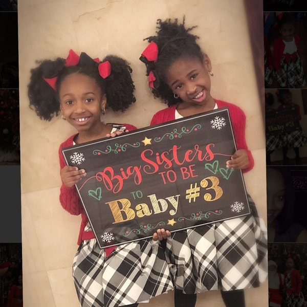 Baby #3 Christmas Pregnancy Announcement, Big Sisters to Be to 3rd ...