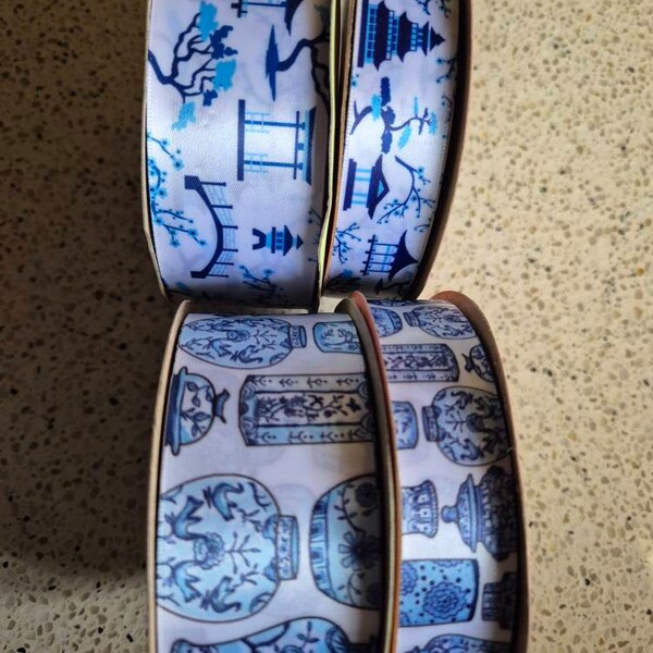 Japanese Pagoda Chinoiserie Ribbon Blue and White, for Gift Wrap, Tree ...