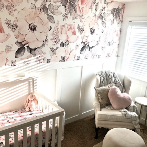 Modern Floral Wallpaper. Neutral Colors. Removable Wallpaper. Peel and ...