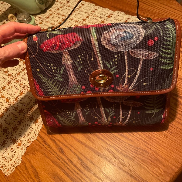 Mushroom Print Canvas Bag With Shoulder Strap/dark Academia Bag ...