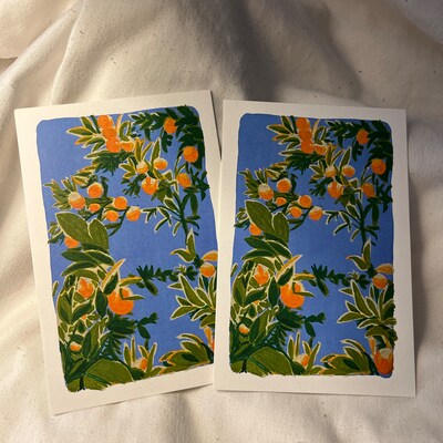 Under the Orange Tree, Mini Art Print, Fruit Painting, 4x6 Botanical ...