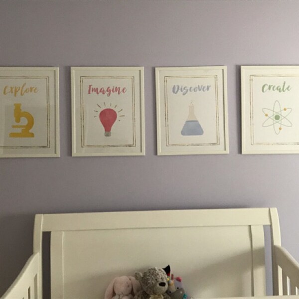 Kids Science Decor, Playroom Art, Gender Neutral Baby Nursery, Science ...