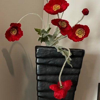 4 Heads Faux Poppy Flowers, 23.5 Silk Flower Poppy Branch, DIY Florals ...