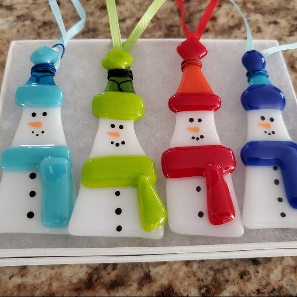 Fused Glass Snowman Christmas Tree Decoration, Snowman Decoration ...