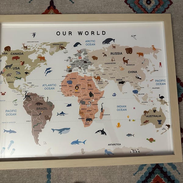 Printable World Map Poster With 80+ Animals: Classroom Decor, Nursery ...