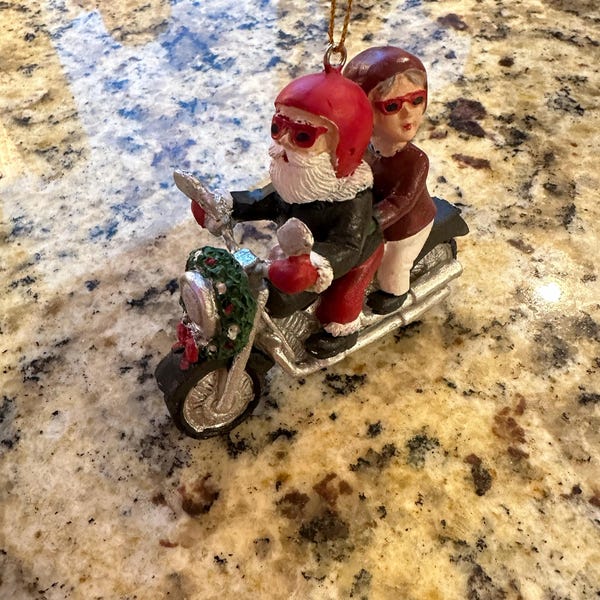 Biker Santa and Mrs Claus Riding Motorcycle Bike Christmas Tree ...