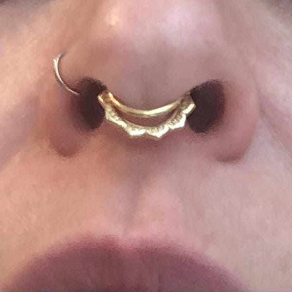 Stacked Septum Ring, Lotus Septum Hoop, 16g Septum Clicker Ring, 18K ...