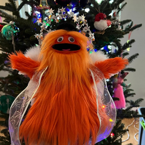 Gritty Christmas Tree Angel - Handmade 3D Tree Topper W/ Felt, Feathers ...