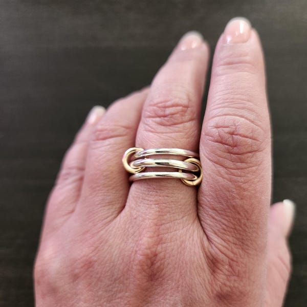 14KGF Heavy Fit Triple Silver and Yellow Gold Filled Ring, Maximum ...