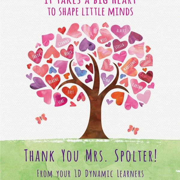 11x14 Teacher Heart Tree INSTANT DOWNLOAD JPEG, Do It Yourself Blank ...