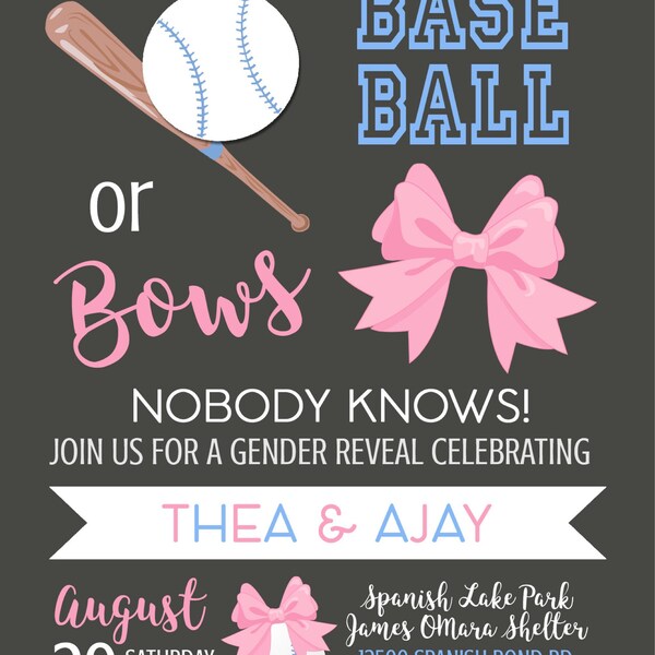 Editable Baseball or Bows Gender Reveal Invitation Invite Digital 5x7 ...