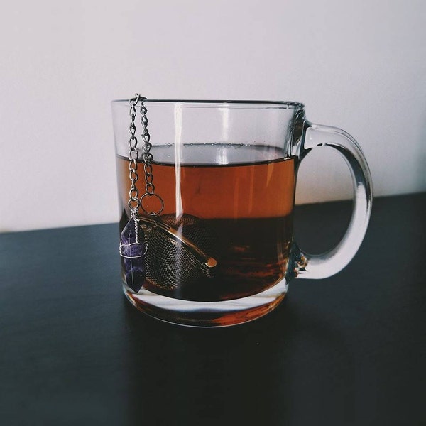 Amethyst Double Point Crystal Stone and Stainless Steel Tea Ball Tea ...