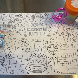 Birthday Coloring Placemat, PRINTABLE Custom Personalized Activity Page ...
