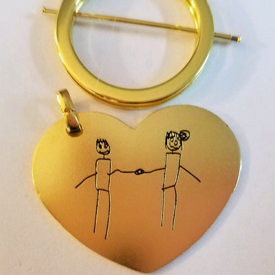 Child's Artwork Keychain Children Drawing Jewelry Custom Handwriting ...