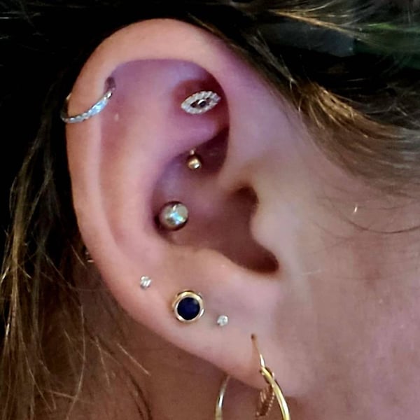 14K Solid Gold Evil Eye Eyebrow Ring/rook Barbell/curved Barbell/rook ...