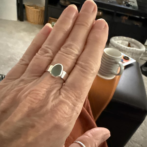 Sea Foam Sea Glass Ring Sterling Silver Wide Band Ring Sea Glass ...