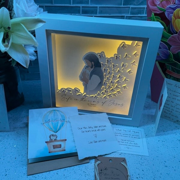 3D Lighted Shadow Box Art - Safe in Arms of Jesus Miscarriage Memorial ...