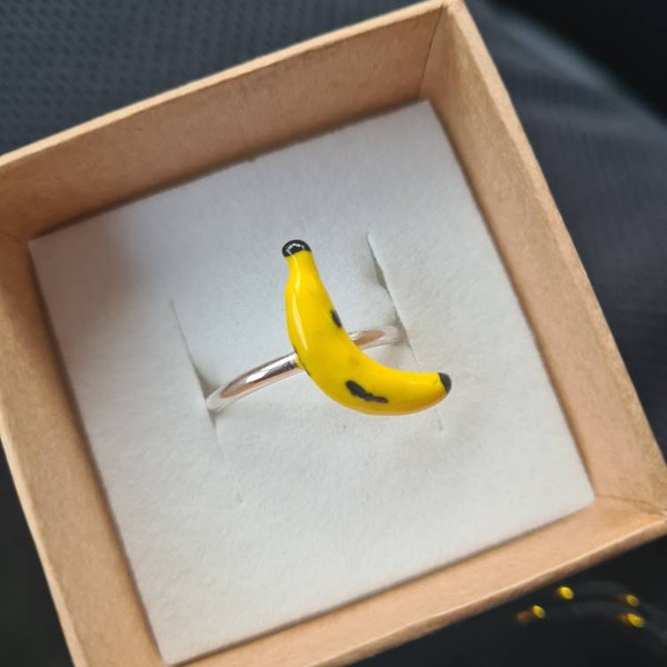 Banana Sterling Silver Ring, Silver Banana, Banana Ring, Yellow Ring ...