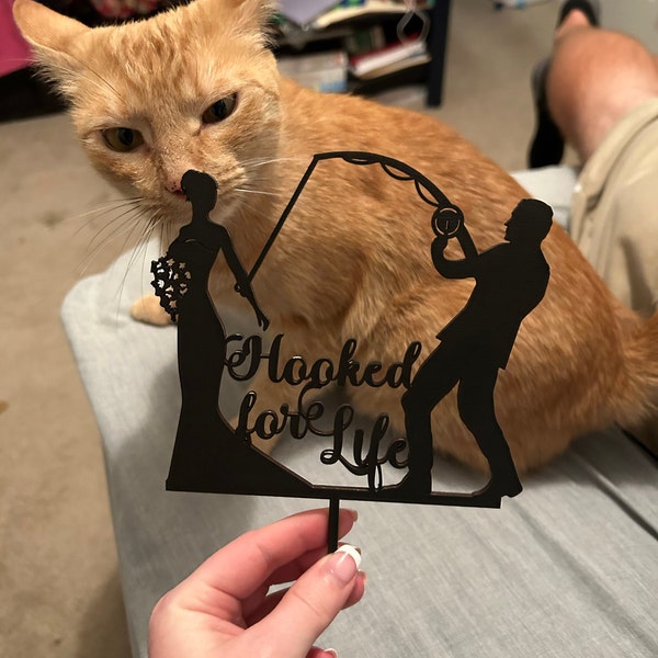 Groom Pulling Bride Wedding Cake Topper, Hooked for Life Topper, Groom ...