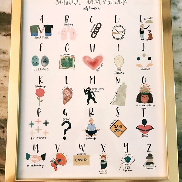 School Counselor Alphabet Print - Counseling Gift ABC Office Wall Decor ...