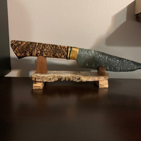 Rainbow Obsidian Knife With Flame Box Elder Handle - Flintknapped ...