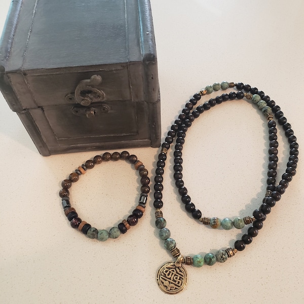 Men's African Turquoise Mala // Good Health Talisman Mala or Choose a ...