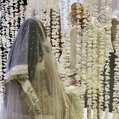 Champagne Gold Nikkah Dupatta Weddings Qubool Ho Veil Pakistani Asian ...