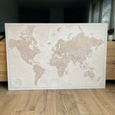 Personalized World Map Push Pin Map Pinboard Cork Canvas Print Gift for ...