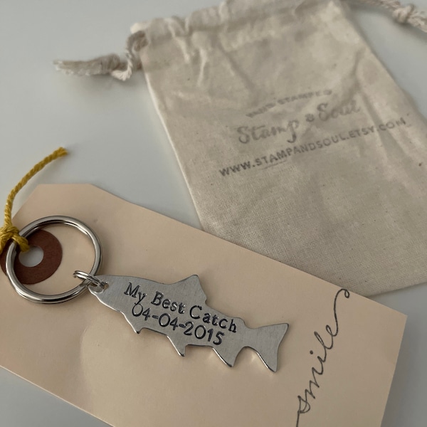 My Best Catch Hand Stamped Fish Keychain - Father's Day - Anniversary ...