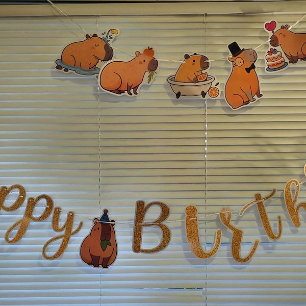 Capybara Birthday Banner – Glitter Happy Birthday Garland With Cute ...