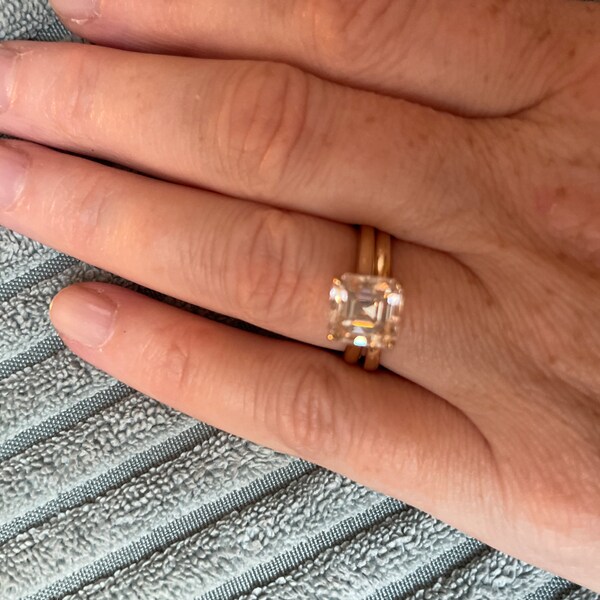 Asscher Cut Moissanite Solitaire Engagement Ring, Asscher Cut Cathedral ...