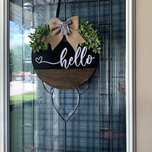 Front Door Sign Hello Wooden Wreath Hello Wooden Sign Hello Front Door ...