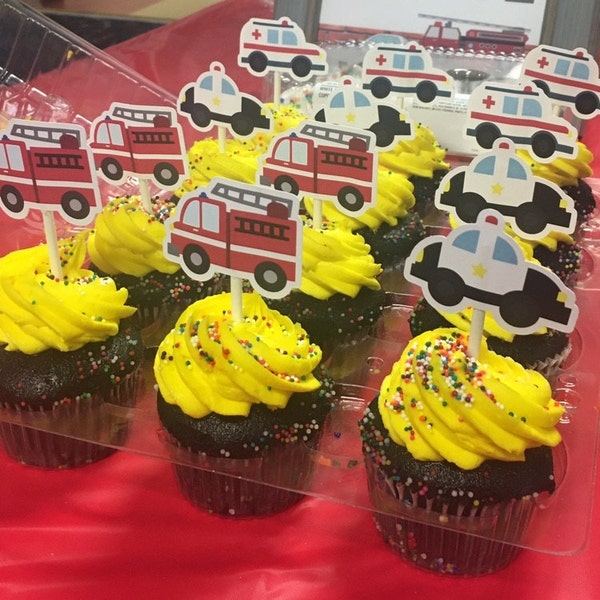Emergency Vehicles Cupcake Toppers, Firetruck Cupcake Toppers ...