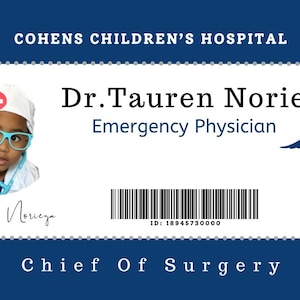 Kids Doctor ID Badge Printable Editable Hospital Staff ID Pretend Play ...