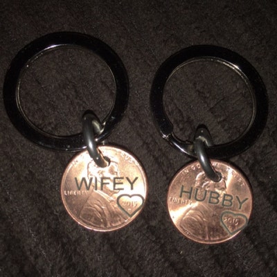 2 Personalized Keychain Couples Hand Engraved Penny Engraved Gifts for ...