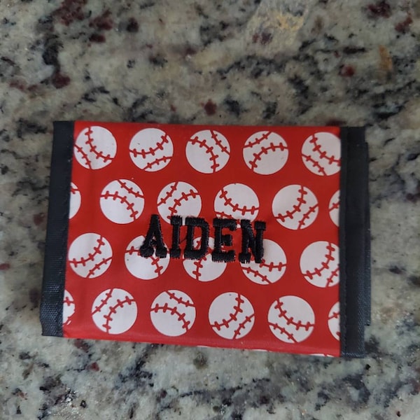 KIDS PERSONALIZED WALLETS - Embroidered Nylon Trifold Camo and Sports ...