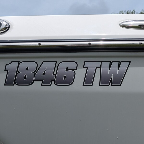 Boat Registration Number Decals. 3D Raised Black With a Chrome Outline ...