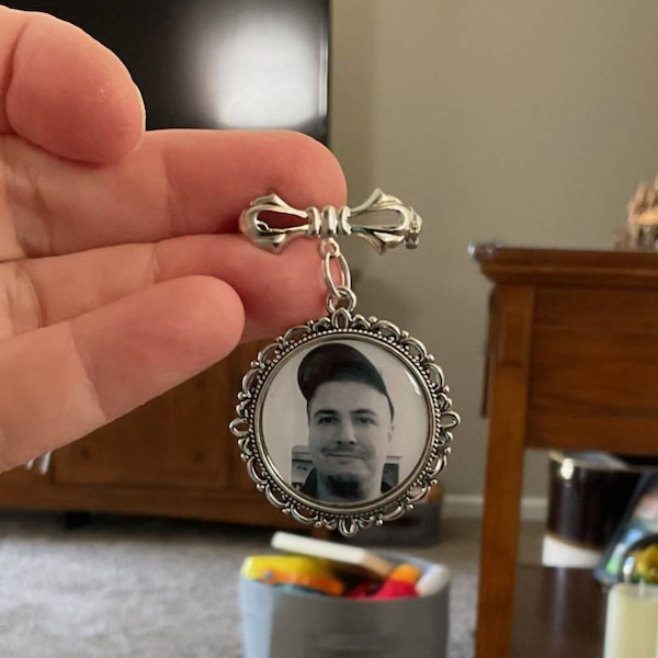 Memorial Memory Wedding Photo Charm Kilt Pin Bouquet Charm Groom ...